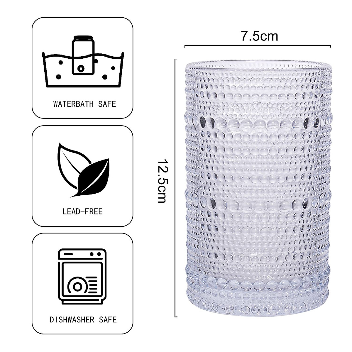 Galssmagic Hobnail Drinking Glasses,12 oz Vintage Glasses Drinking Glassware,Bubble Glasses Drinking Textured Glass Cups Set of 6