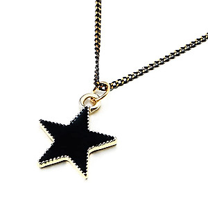 COOLSTEELANDBEYOND Ladies Womens Two-Rows Black Choker Necklace with Cubic Zirconia and Pentagram Star Charm Pendant