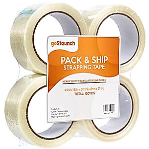 4pcs Strapping Tape, 1.88" x 30yds Heavy Duty Packing Tape - 5.5mil Fiberglass Tape - 2X Thicker Shipping Tape - Synthetic PET Adhesive Filament Tape - Reinforced Packing Tape for Moving Boxes