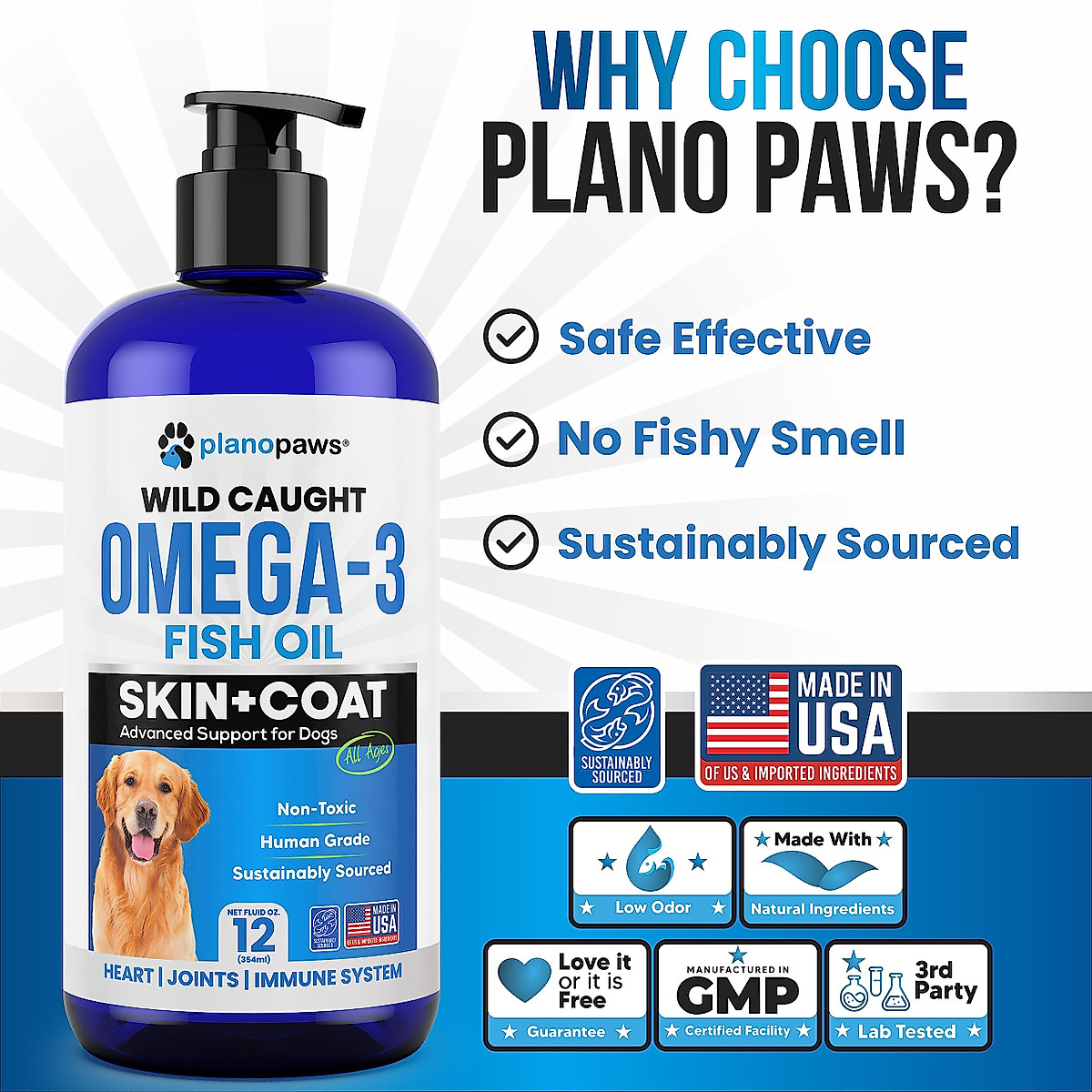 Omega 3 Fish Oil for Dogs - Better Than Salmon Oil for Dogs - Dog Fish Oil Supplement - Reduce Shedding & Itching - Supports Joints, Brain, Heart Health- Dog Skin and Coat Supplement - Fish Oil Liquid