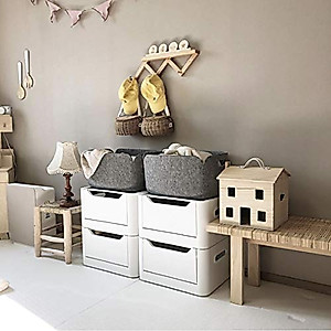 Foldable Storage Basket Bin Drawers Nature Felt Fabric with Handles for Home Office Bedroom Clothes DVD Books Cloest Organizer Strong&Large Size (Gray)