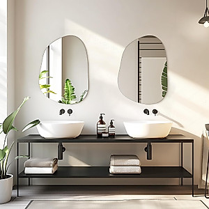 WallBeyond Bathroom Medicine Cabinet with Mirror, 22x30 Inch Black Irregular Storage Mirror with Aluminum Alloy Metal Framed, Modern Medicine Cabinet with Storage