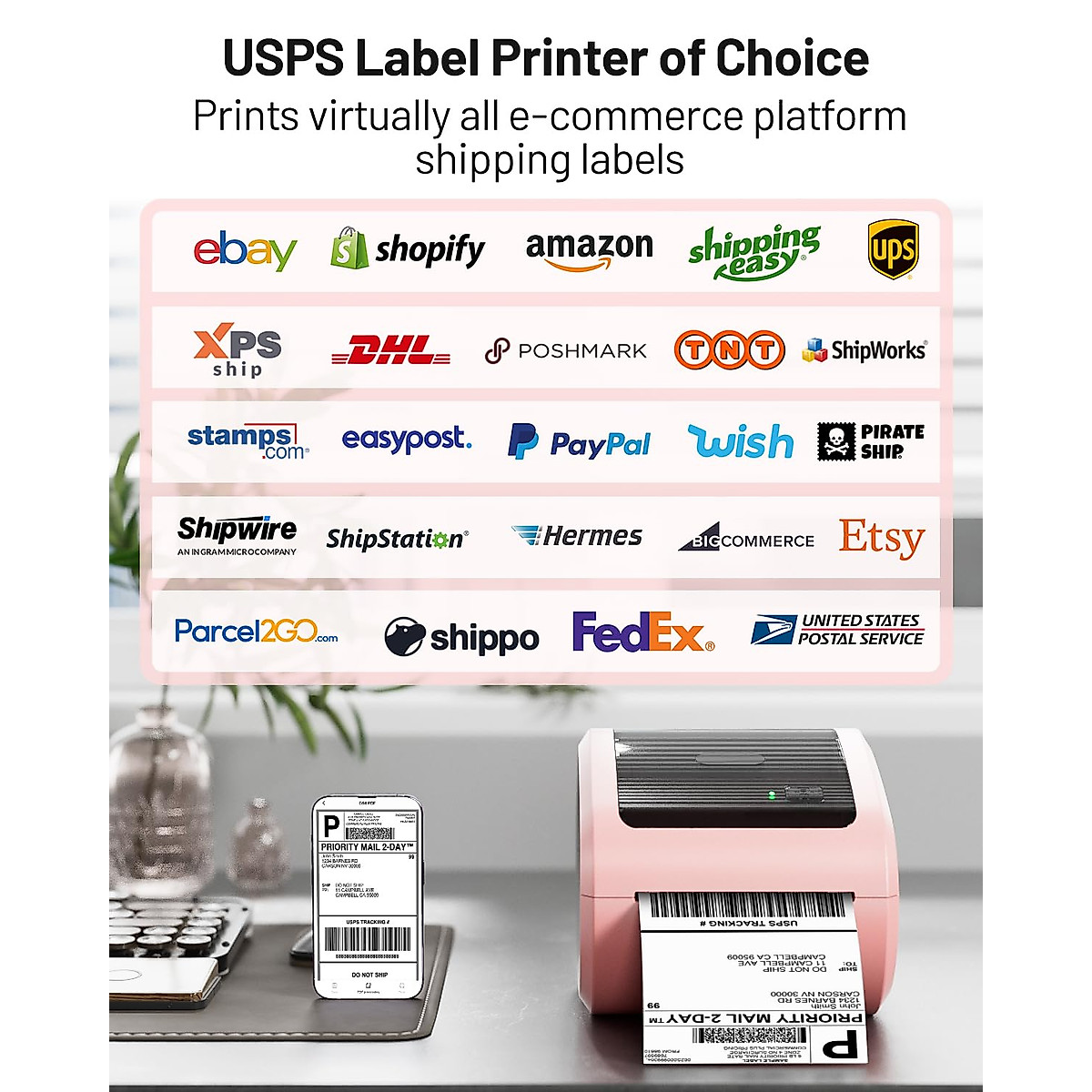 Bluetooth Shipping Label Printer for Small Business & Home Use, Thermal Printer Supports 4x6 Inch Thermal Labels, Compatible with Phones & Laptops. Label Printer for USPS Esty eBay Shopify UPS Amazon