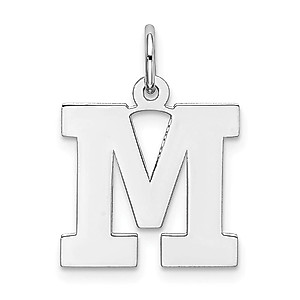 Solid 925 Sterling Silver Medium Block Initial Letter M Alphabet Charm Pendant 19mm