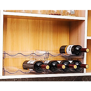 IEEK Plastic Stackable Bottle Storage Holder Rack,Free-Standing Water Bottle/Wine and Drink Organizer Shelf for Kitchen Cabinet,Fridge,Countertop,Pantry,Freezer,2 PackX3 Bottles,Clear