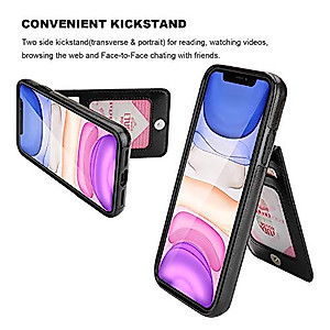 KIHUWEY iPhone 11 Case Wallet with Credit Card Holder, Premium Leather Magnetic Clasp Kickstand Heavy Duty Protective Cover for 11 6.1 Inch(Black)