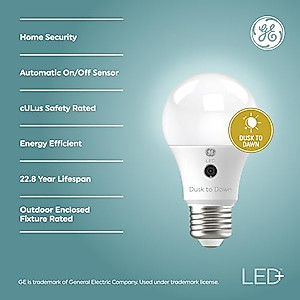 GE LED+ A19 Dusk to Dawn LED Light Bulb, Automatic On/Off Outdoor Security Light, Daylight (2 Pack)