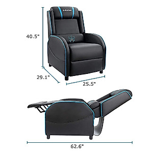 Homall Massage Gaming Recliner Chair, Racing Style Gaming Sofa, PU Leather Home Theater Seating, Modern Living Room Recliners Ergonomic Comfortable Gamer Lounge(Blue)