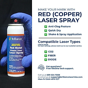 Brilliance Laser Inks 2 Oz Laser Marking Spray - Copper Tone Red, Permanent High Contrast Metal Engraving Aerosol for Fiber, YAG, Diode, and CO2 Laser Engraver Machine, BLI202