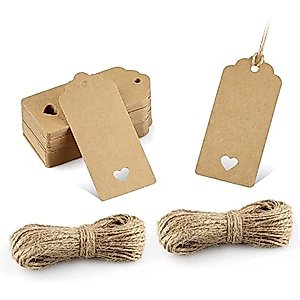 Gift Tags,100 PCS Kraft Paper Gift Tags with Free 100ft(30m) Natural Jute Twine for Christmas Holiday Gifts Wedding Favors Art Craft