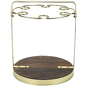 MyGift Modern Brass Metal & Burnt Wood Tabletop Stemware Holder Rack, Wine Glass Serving Caddy