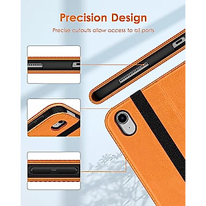 DTTO iPad Air 5th Generation Case (2022) / iPad Air 4th Generation Case (2020) 10.9 Inch, Premium Leather Business Folio Stand Cover with Pencil Holder [2nd Pencil Charging] for iPad Air 5/4, Orange