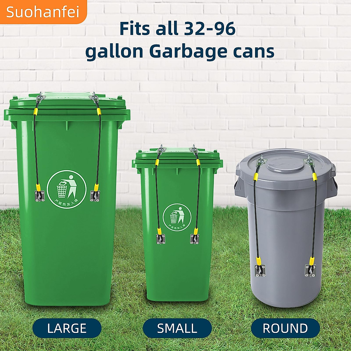 Suohanfei 2 Pcs Trash Can Lock for Animals, Raccoon Bear Proof Trash Can Lid Locks, Universal Outdoor Garbage Can Lock（Black）