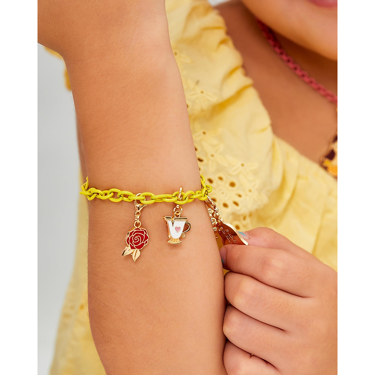 Disney Princess Necklace, Bracelet, and Charms Set - Beauty and the Beast Belle Charms with Bracelet and Necklace Princess Jewelry