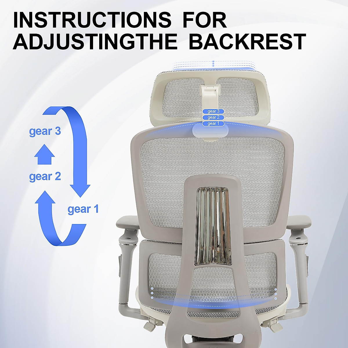 Ergonomic Office Chair High Back Home Computer Mesh Chairs, Adjustable Lumbar Support & Headrest Swivel Task Chair with 6D Armrests, Grey (S400)