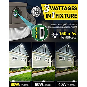 YARBO 80W LED Barn Light 60W 40W Switchable, 5000K/4000K/3000K Adjustable,12000LM Barn Lights Outdoor with Timer Dimming, Dusk to Dawn Outdoor Light with Photocell for Barn/Security/Yard/Garage/Street