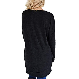 LERUCCI Womens Casual Long Sleeves Solid V-Neck Tunics Tops with Pockets Black X-Large