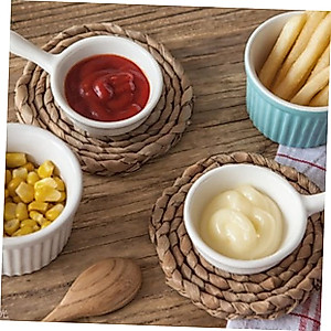 CIYODO 4pcs Seasoning Dish with Handle Ceramic Sauce Dish Soy Sauce Bowl Saucer Plate Ceramic Pinch Bowls Chip and Dip Bowl Mini Food Restaurant Supplies White Ceramics Snack Bowl Sushi