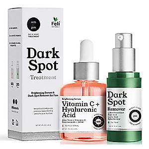 FELI Intensive AM/PM Dark Spot Corrector Treatment - Overnight Kojic Acid Dark Spot Remover for Face/Body + Vitamin C Skin Brightening Discoloration Correcting Serum Acne Scar Treatment for Face