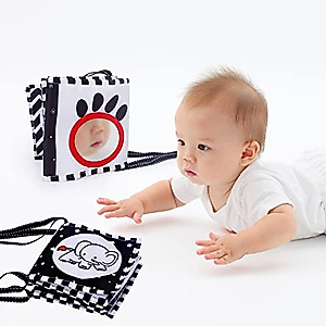 Jenilily High Contrast Baby Newborn Toys Black and White Soft Cloth Book Infant Mirror Tummy Time Baby Book Crib Toys for 0-3-6 Months Boys Girls