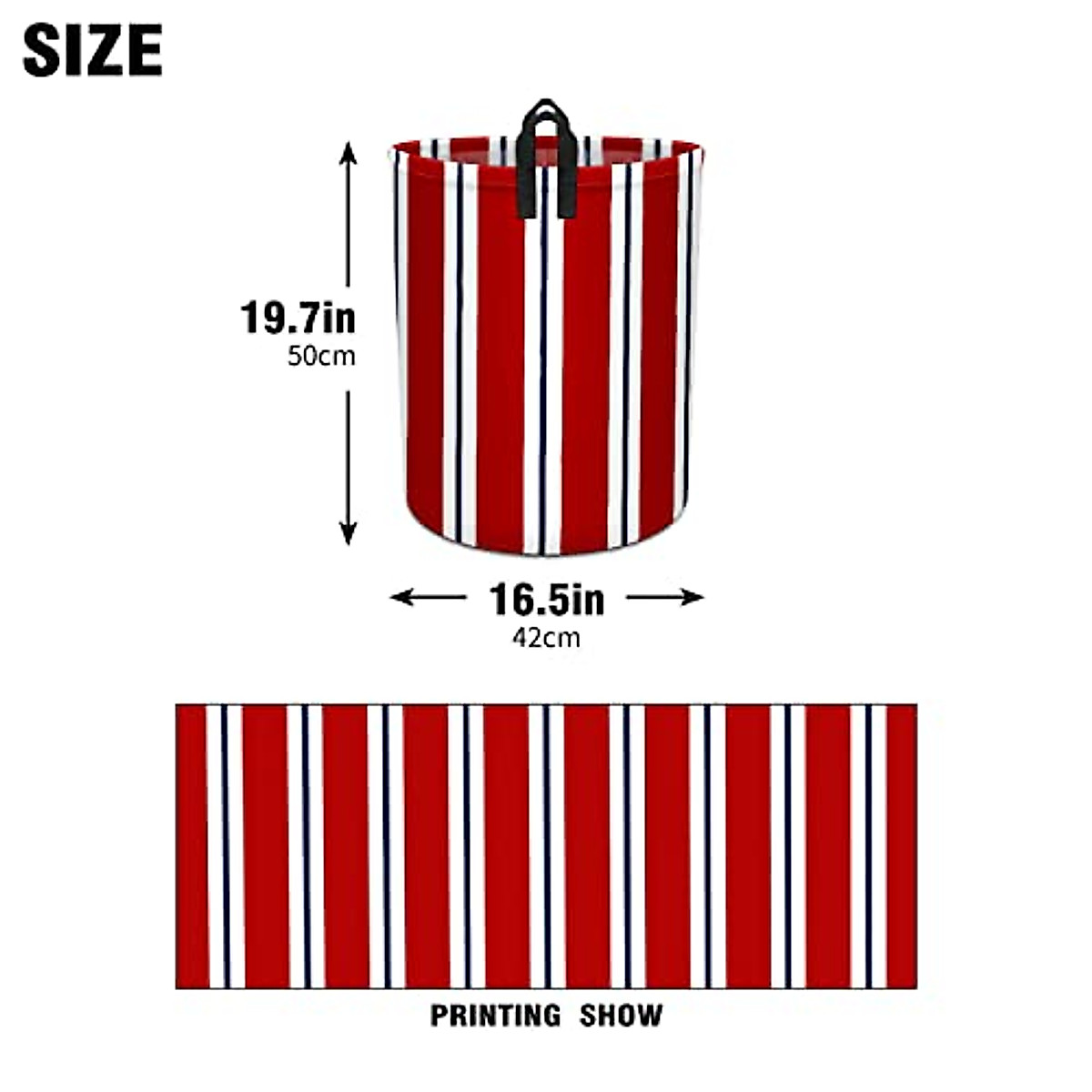 Waterproof Foldable Laundry Hamper with Handles Nautical Blue Red White Striped Round Dirty Clothes Laundry Basket Storage Bin Organizer for Toy Collection