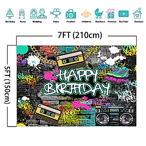 Mocsicka Graffiti 80's 90's Birthday Backdrop Urban Retro Birthday Party Background 80's 90's Hip Hop Rock Birthday Party Cake Table Decoration Banner Photo Booth Props (10x7ft)