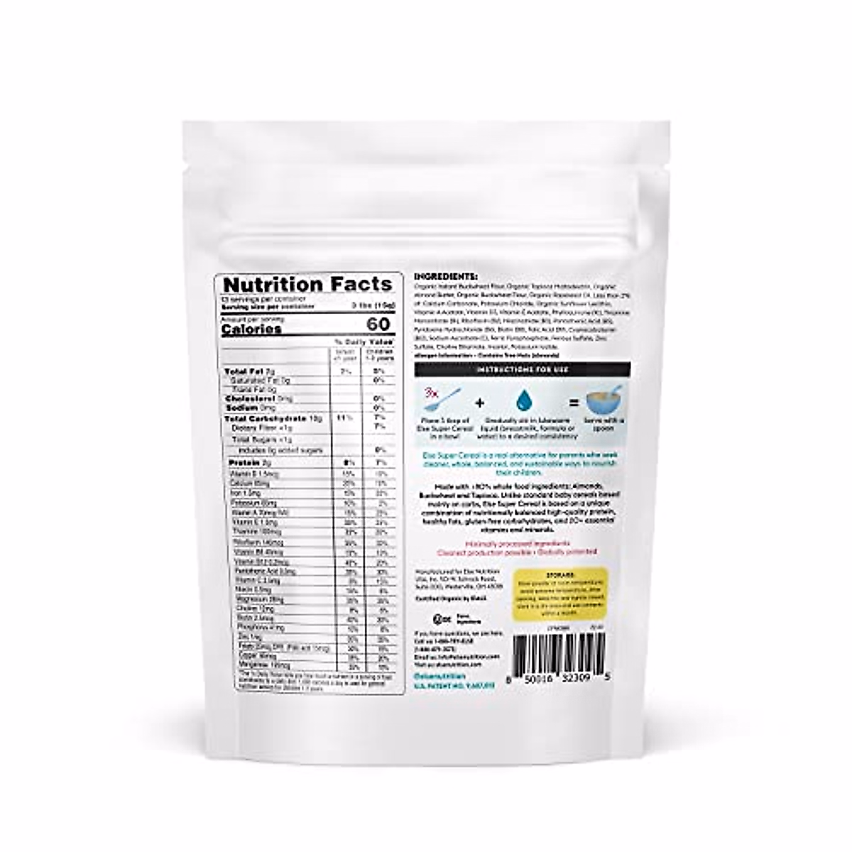 Else Nutrition Super Cereal For Babies 6 mo+, Made With Real Whole Plants for a Nutritionally Balanced meal, with gluten free carbs and plant protein (Original, Single)