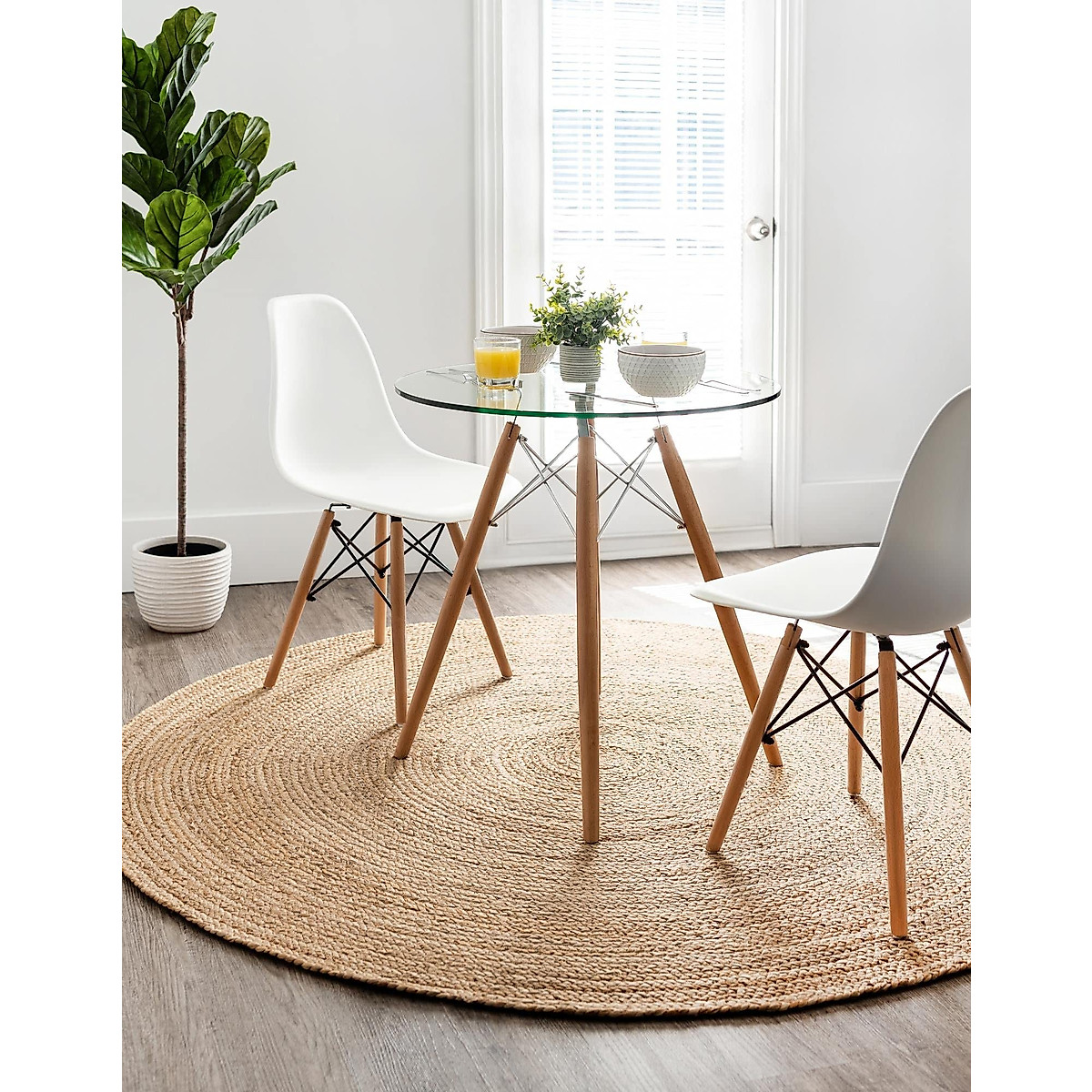 Unique Loom Braided Jute Collection Area Rug - Dhaka (4' 1" Round, Natural)