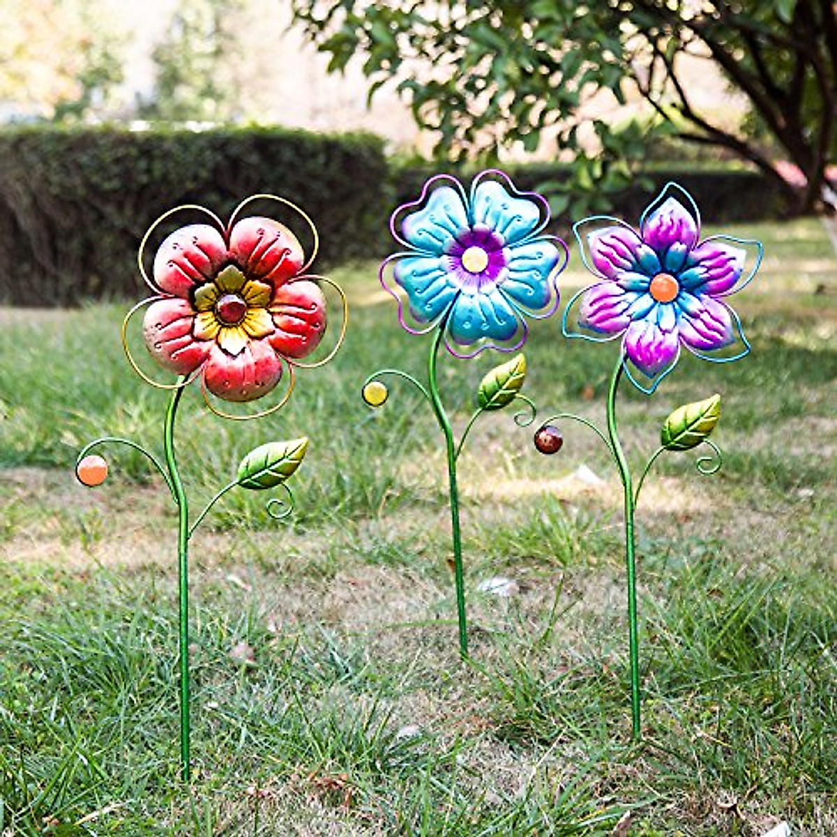 Garden Stake Outdoor Plant Pick Cute Metal Flower Stick Art Ornament Decor Lawn Yard Patio,3 Set