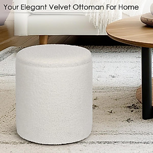 OGEMXU 2 Set Round Ottoman with Storage, Boucle Teddy Ottoman Vanity Stool, Storage Ottoman for Bedroom Living Room, Modern Multifunctional Foot Rest Stool for Bedroom, Living Room, Dorm (White)