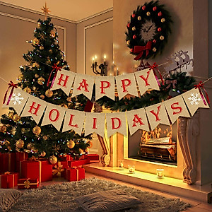 Happy Holidays Banner Burlap- Christmas Banner Burlap, Happy Holidays Decor, Burlap Christmas Decorations, Christmas Party Decorations, Christmas Decorations for Home Office Mantel
