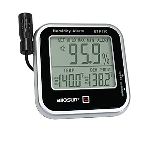 ALLOSUN Digital Thermometer Hygrometer Indoor Humidity Greenhouse Temperature Monitor Alarm Long Probe Gauge Dew-Point Meter with LCD Display