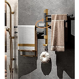 FCMLD Rotary Towel Rack Light Luxury Black Gold Punch-Free Bathroom Aluminium Activity Folding Organizer Shelf Hanging Wall Shelves (Color : 2, Size