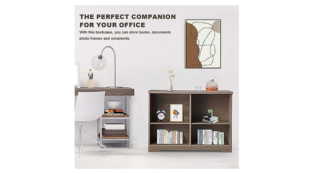 Grey 2-Tier Bookcase with Adjustable Shelves | Stylish Storage