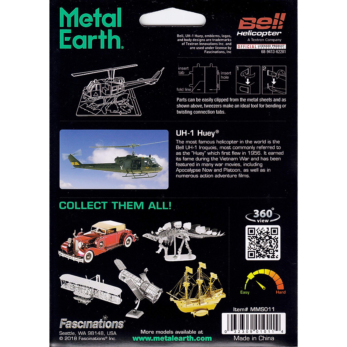Metal Earth Huey UH-1 Helicopter 3D Metal Model Kit Fascinations