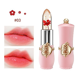 3 Pcs/Set Flower Jelly Lipstick Set Temperature Change Moisturizer Long Lasting Nutritious Balm Magic Color Change Lip Gloss (3Pcs Flower Jelly Lipstick A)