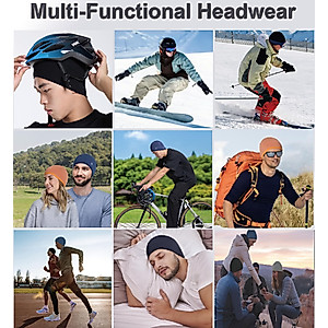 2Pcs Breathable Skull Cap Helmet Liner Running Beanie, Knit Thermal Stocking Night Sleep Cap Beanies Black Gifts for Men Women Chemo Cancer(Black/Graphite)