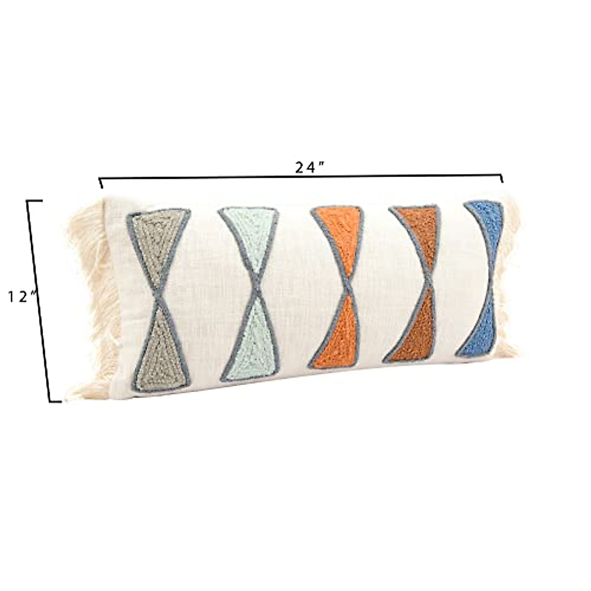 Bloomingville Rectangle Cotton Pillow with Embroidery & Fringe, Multicolored