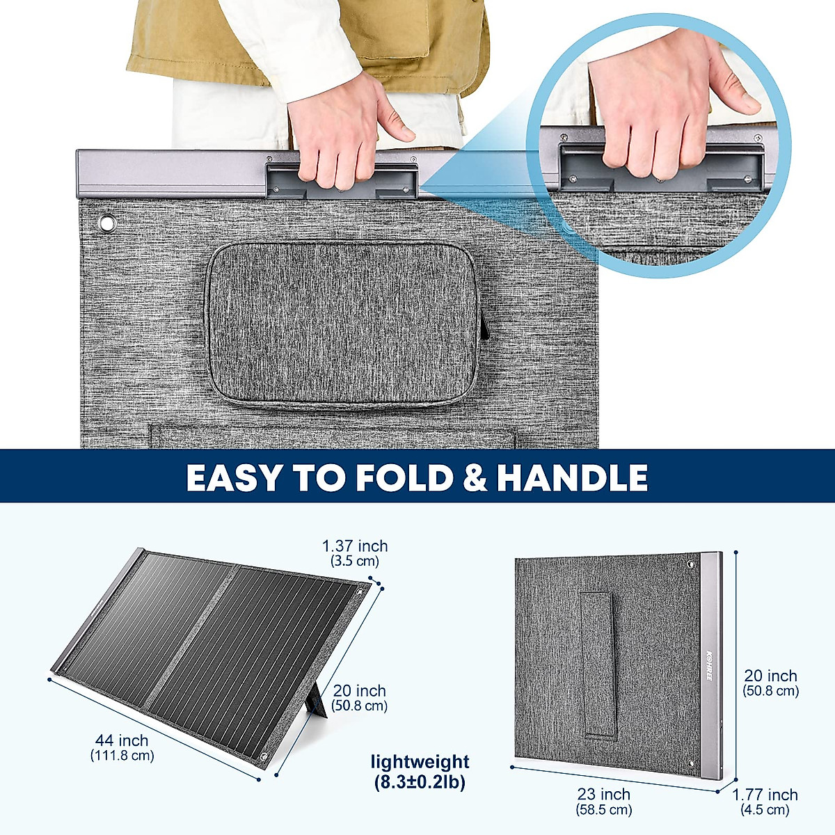 Kohree 100W Portable Solar Panel Waterproof, Foldable Monocrystalline Solar Panel Power Charger System Kit for RV Camping Outdoor Boat Emergency Backup Power Station, with USB/PD/DC Outputs 18V