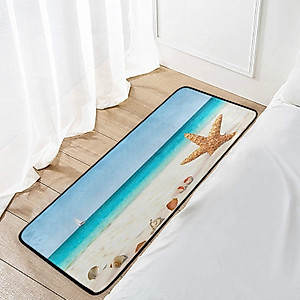 Beach Starfish Kitchen Rug, Door Mat Bath Rug Home Decor Floor Mat Non-Slip Carpet for Kitchen Living Bedroom 39 x 20 Inch