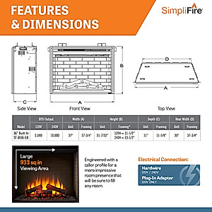 SIMPLIFIRE 36" Built-in Metal Electric Fireplace - Black, SF-BI36-E
