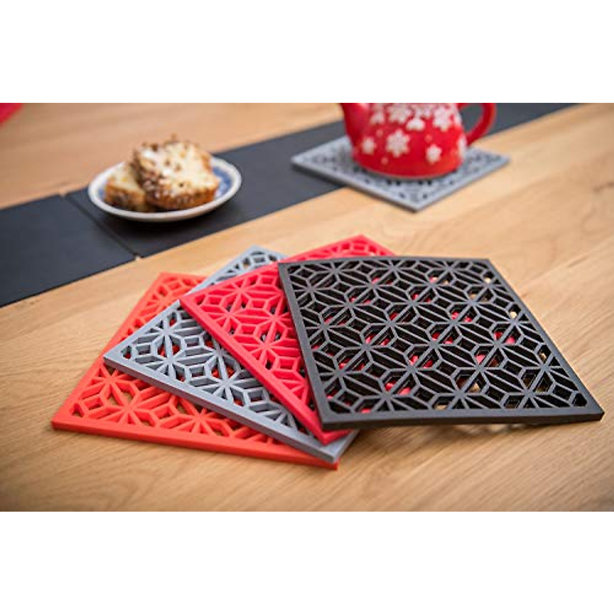 Silicone Trivet for hot Dishes Pots and Pans Our Decorative Table Mats can be Used as Pot Holders and Oven Mitts Coasters Jar Openers and are Microwave Safe. Set of 2 Potholders by Q's INN.