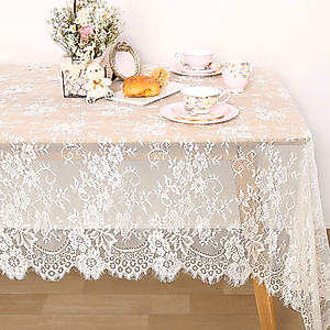 QueenDream Ivory Lace Tablecloth: 60x120 Inch - Wedding - Rectangular Table Cloth Overlay Vintage Embroidered Lace Fabric for Fall Outdoor Thanksgiving Party Home Decor