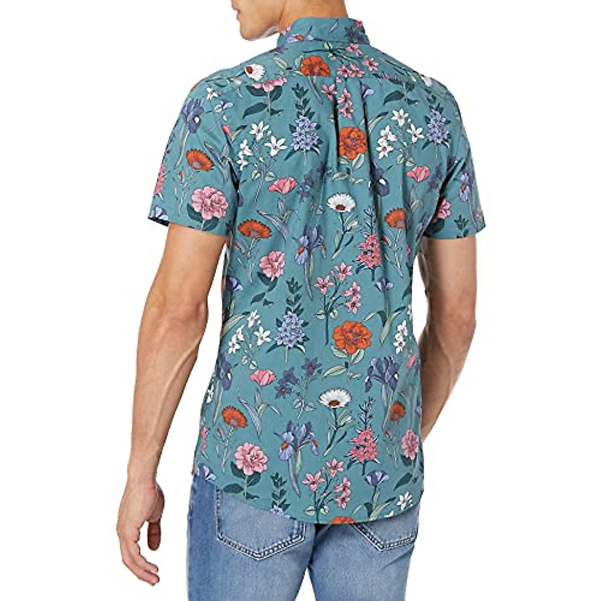 Goodthreads Men's Slim-Fit Short-Sleeve Printed Poplin Shirt, Wallpaper Floral, XX-Large