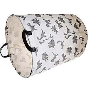Large Dinosaur Laundry Basket 63L, ZUEXT 19.7x15.7 Inch Waterproof Collapsible Fabric Clothes Hamper, Canvas Toy Storage Bin, Nursery Bedroom Kids Boys Baby Hamper, Xmas Birthday Gift Basket
