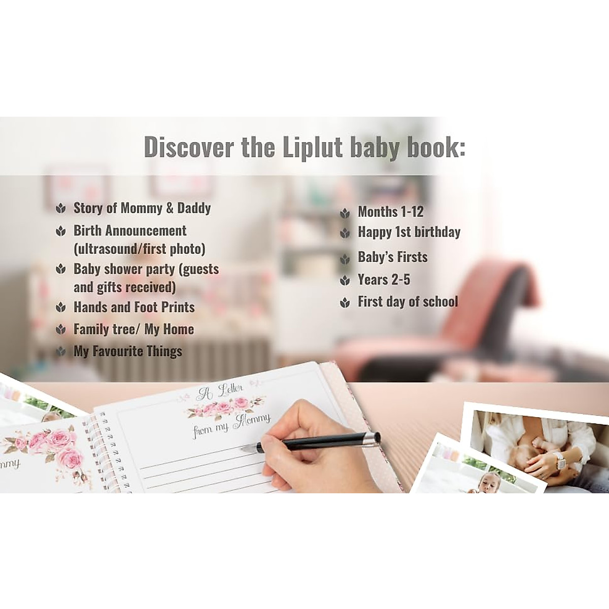 Baby Book Memory – Keepsake Album Baby Girl First 5 Year Events Pregnancy to Age 5 – Pink