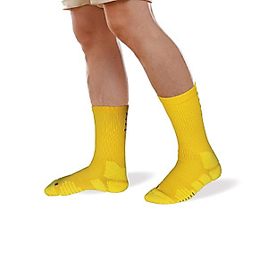 Keskale Elite Basketball Socks, Cushion Crew Athletic Sport Compression Socks for Men Women Youth, Yellow-1 pair, Medium-Large