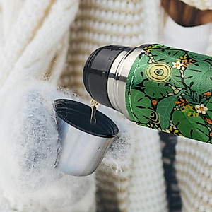 Stainless Steel Leather Vacuum Insulated Mug Tropical Plants Thermos Water Bottle for Hot and Cold Drinks Kids Adults 16 Oz