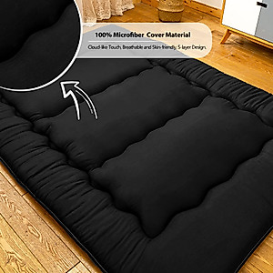 YOSHOOT Japanese Shiki Futon Mattress For Floor, Bed Folding Portable Camping Roll Up Mattress Thicken Mattress Sleeping Pad for Guest Room Full Size, Black