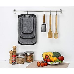 Home & Kitchen Essentials 3-Piece Cutting Board Set. Reversible, Marble Granite Gray, BPA Free, Dishwasher Safe, Easy-Grip Handle and Non-Porous with Juice Grooves